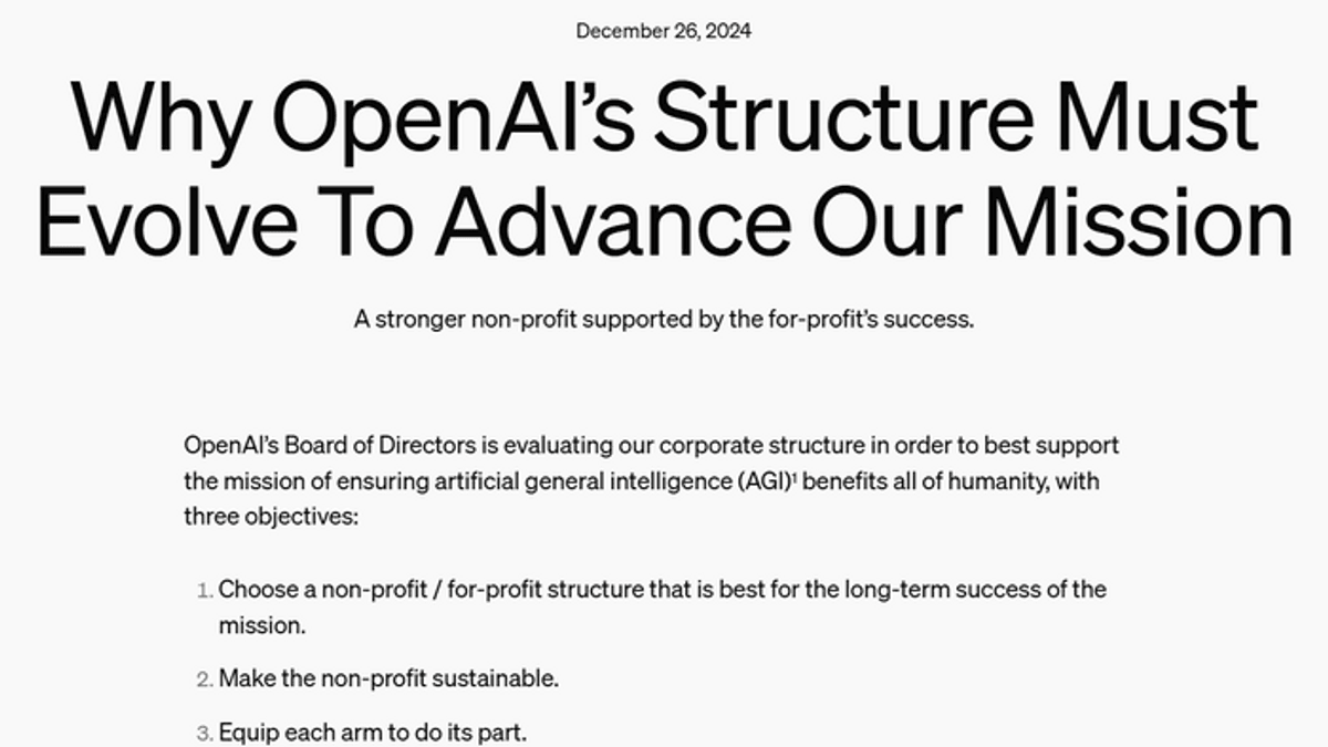 OpenAI Announces Restructuring into a For-Profit Public Benefit ...